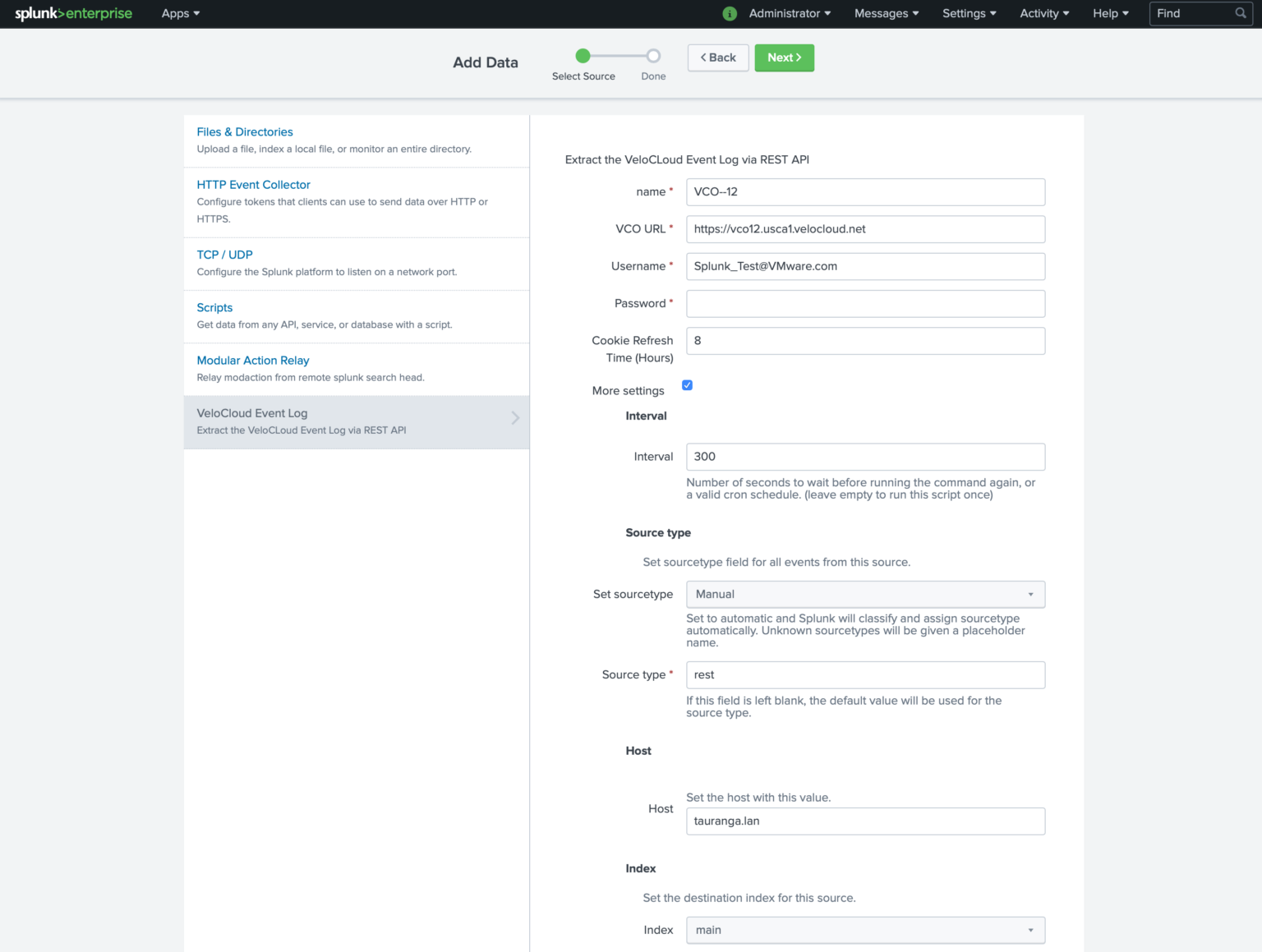 VeloCloud Event Log to Splunk